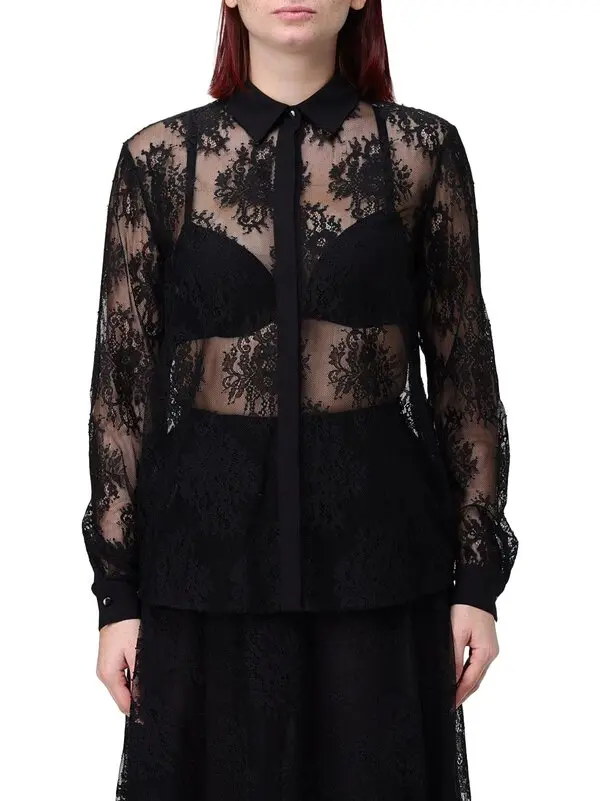 HANITA Elegant Lace Shirt With French Collar And Concealed Placket - Black