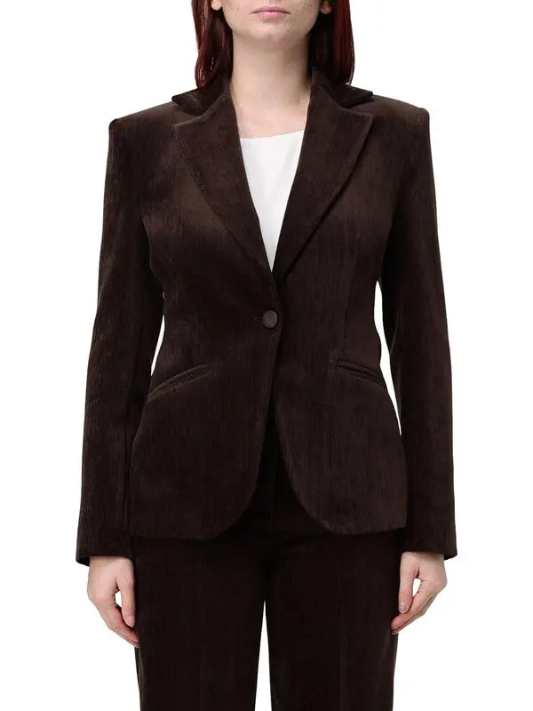 HANITA Single-breasted Velvet Blazer With Lapel Collar And Slit Pockets - Brown