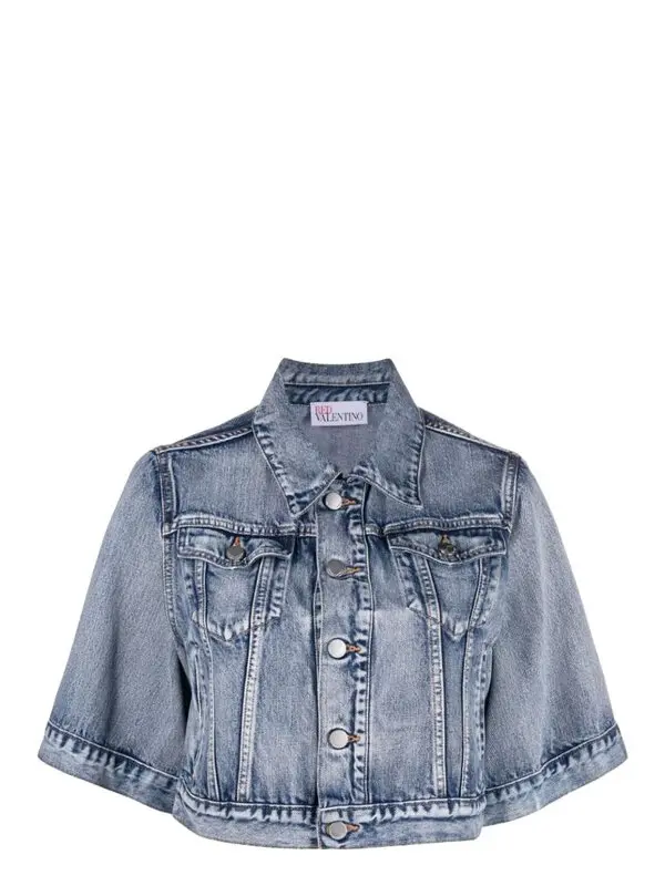 Red Valentino Logo Short Denim Jacket - Blue