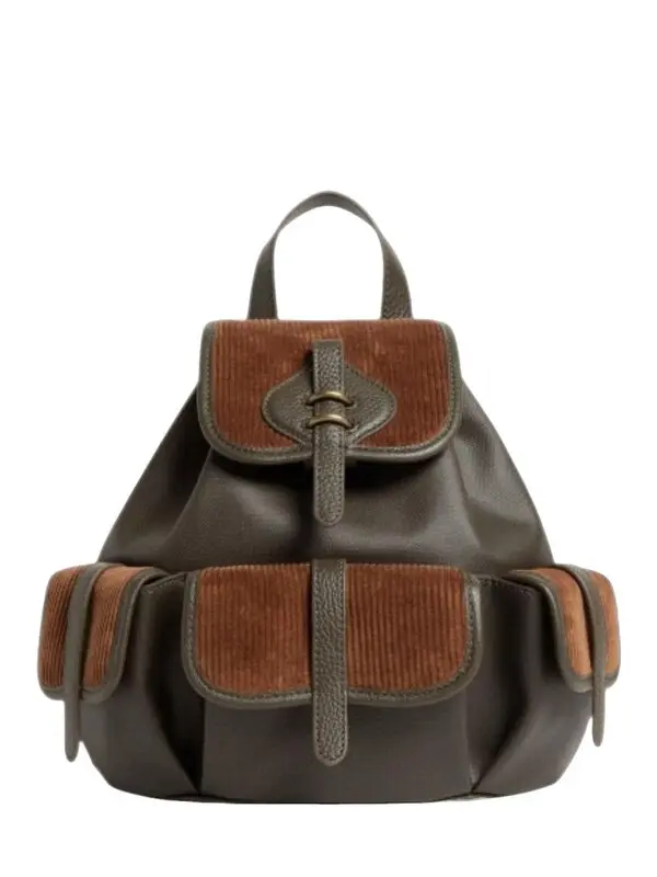 COCCINELLE Mavery Velvet And Leather Backpack With Flap Closure - Grey