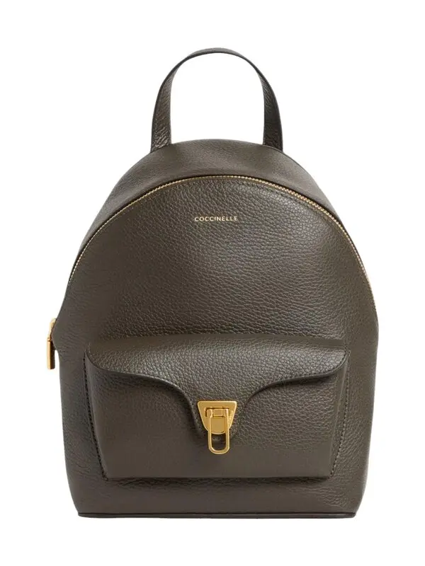 COCCINELLE Beat Generation Small Leather Backpack With Front Pocket - Grey
