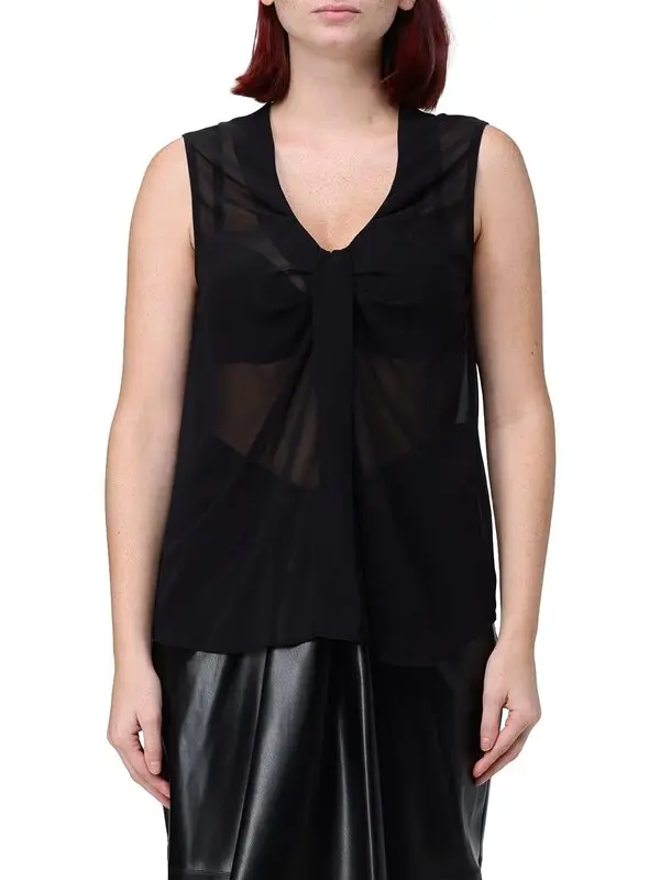 HANITA Sleeveless Draped Polyester Blouse With V-neck - Black