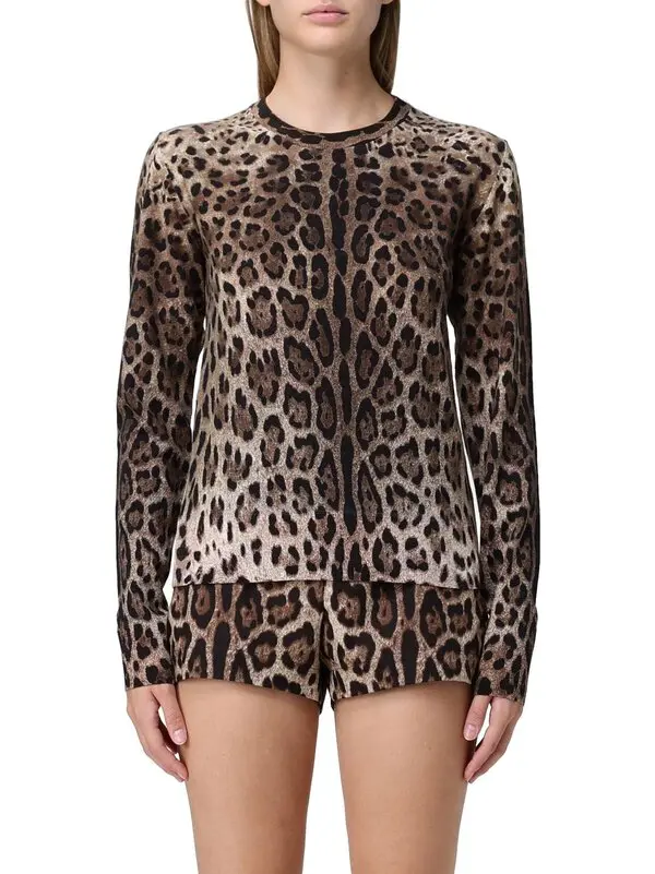 Dolce & Gabbana Animalier-print Virgin Wool Crewneck Jumper - Brown