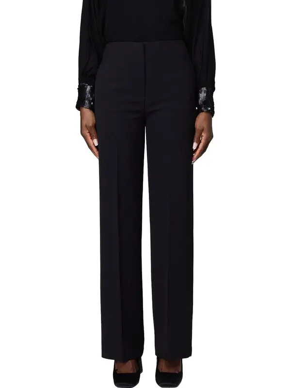 HANITA Wide-leg Tailored Crêpe Trousers With Mid-rise Waist - Black