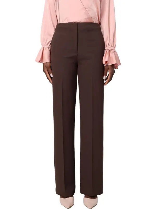 HANITA Wide-leg Tailored Crêpe Trousers With Mid-rise Waist - Brown