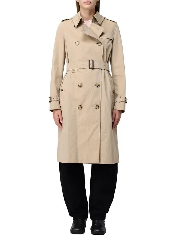 Burberry Double-breasted Long Cotton Trench Coat With Belt - Beige