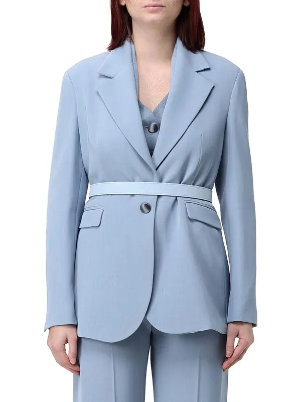 HANITA Single-breasted Viscose Blend Blazer With Waist Belt And Lapels - Gnawed Blue