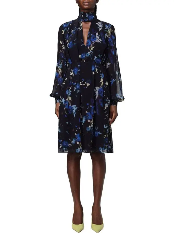 HANITA Floral Crêpe Mini Dress With Puff Sleeves And High Neck - Black