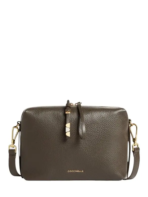 COCCINELLE Nory Small Tumbled Leather Crossbody Bag With Zip - Grey