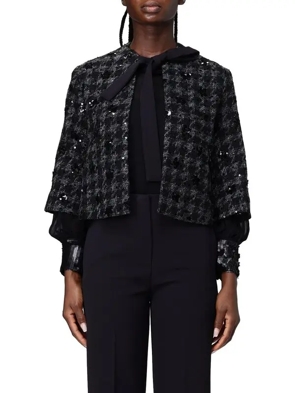 HANITA Cropped Jacket With Houndstooth Embroidery And Sequins - Black