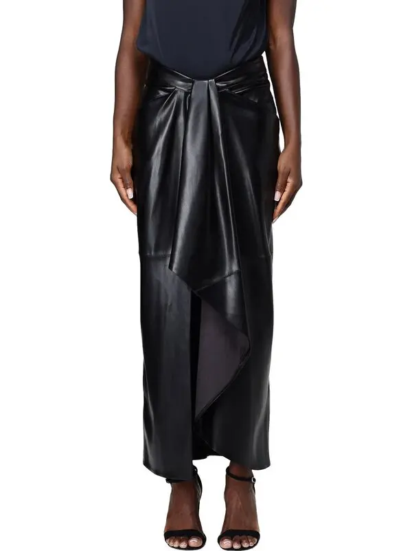 HANITA High-waisted Asymmetrical Midi Skirt In Faux Leather - Black