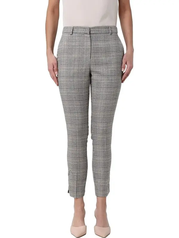 HANITA Prince Of Wales Cropped Slim Fit Jersey Trousers - Beige