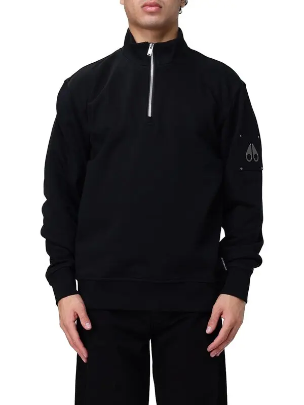 Moose Knuckles Cotton High Neck Half-zip Sweatshirt With Metal Logo - Black