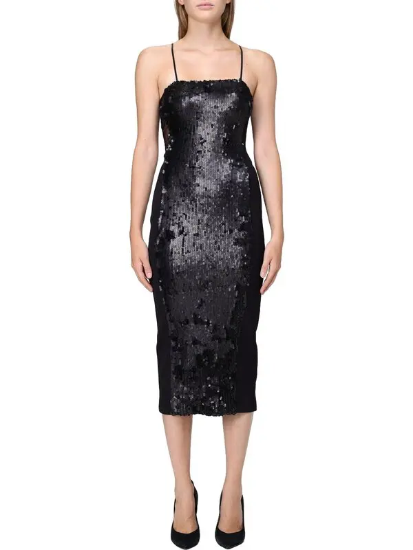 HANITA Embroidered Sequin Mini Sheath Dress With Thin Straps - Black