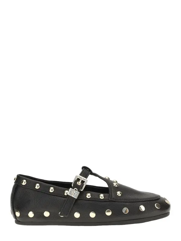 GANNI Mary Jane Ballet Flats In Recycled Materials With Studs And Butterfly Logo - Black