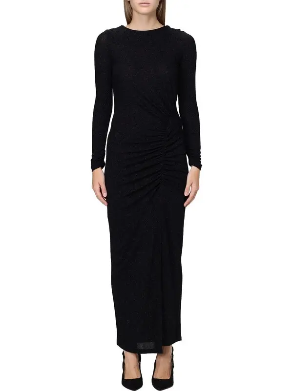 HANITA Draped Lurex Jersey Midi Sheath Dress With Side Slit - Black