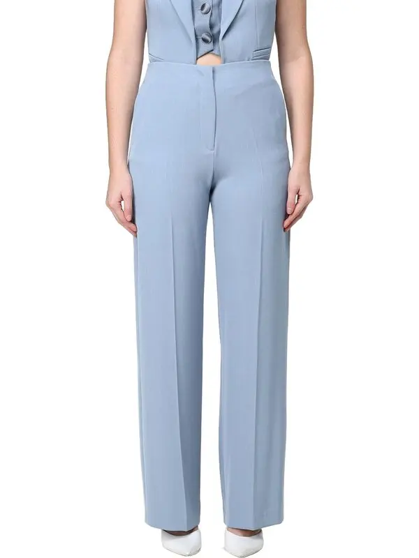 HANITA High-waisted Wide-leg Crêpe Palazzo Trousers - Gnawed Blue