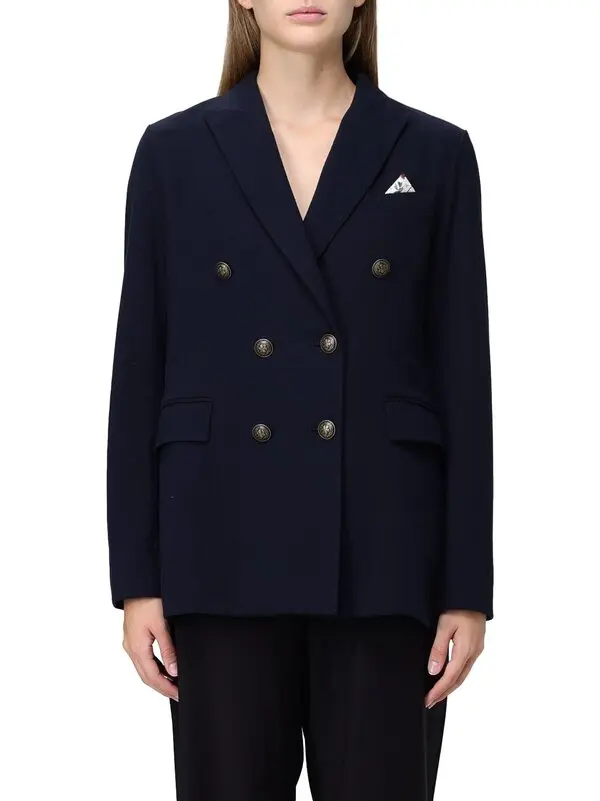 CIRCOLO 1901 Double-breasted Cotton Blazer With Metallic Buttons - Blue