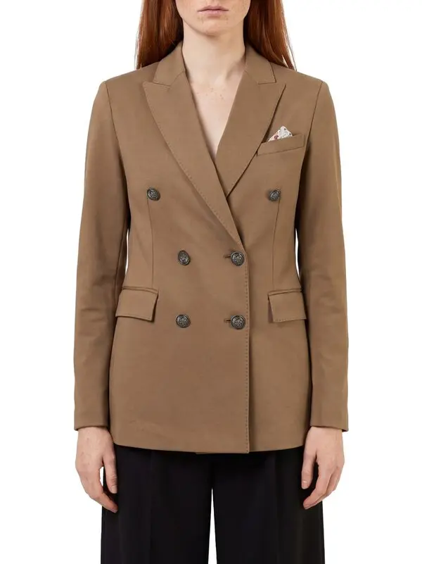 CIRCOLO 1901 Double-breasted Cotton Blazer With Metallic Buttons - Mud