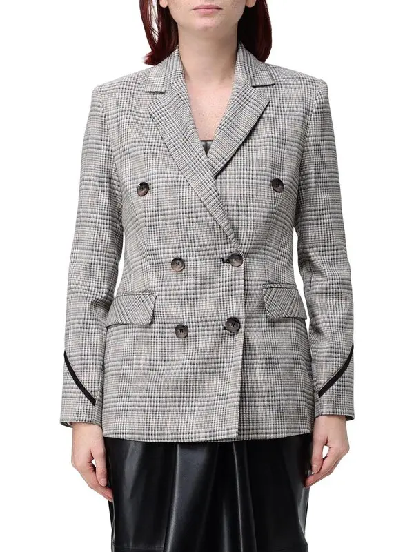 HANITA Double-breasted Houndstooth Rayon-blend Blazer - Beige
