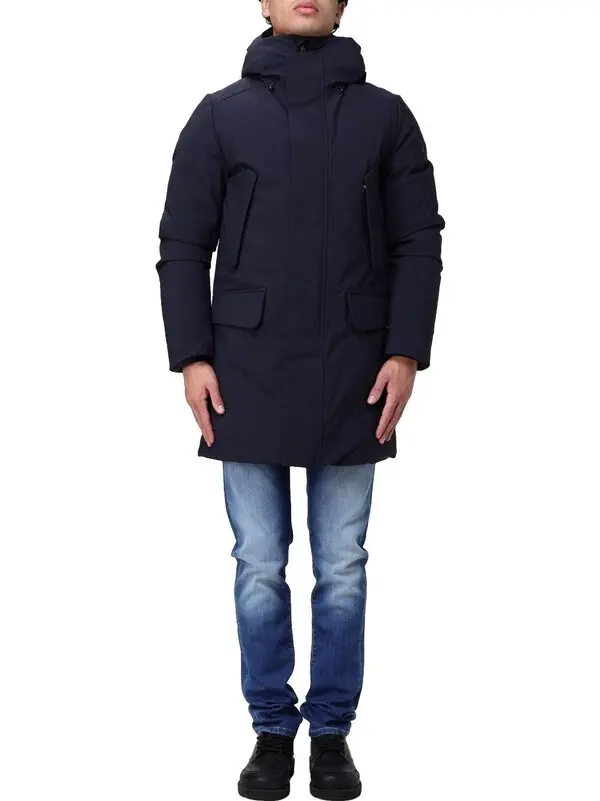 SAVE THE DUCK Knee-length Softshell Parka With Hood And High Neck - Navy