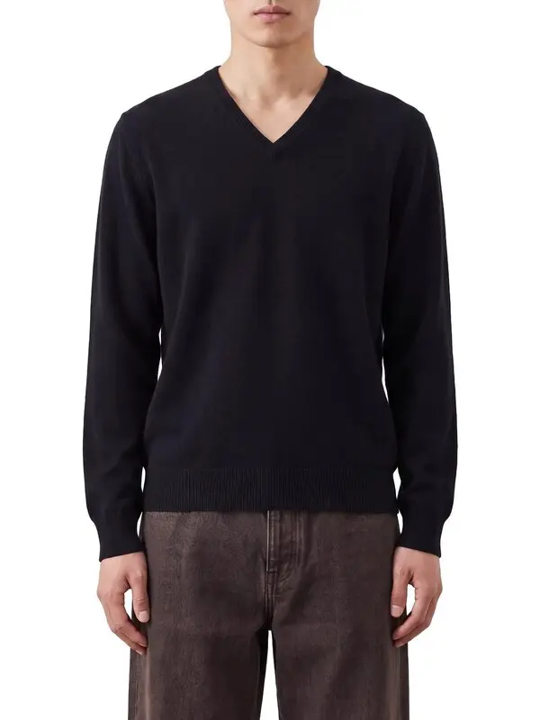 Brunello Cucinelli Pure Cashmere V-neck Jumper With Ribbed Trims - Black