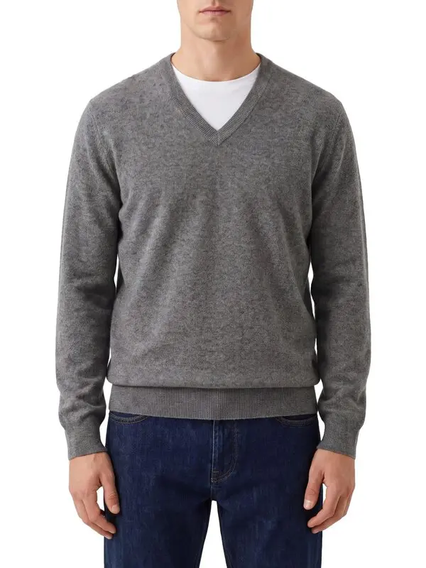 Brunello Cucinelli Pure Cashmere V-neck Jumper With Ribbed Trims - Grey