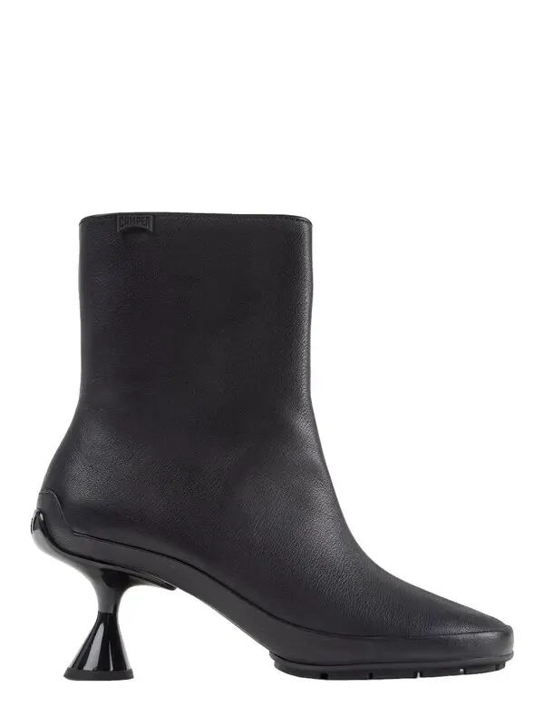 Camper Right Left Ankle Boots In Calfskin With A Spool Heel And Side Zip - Black