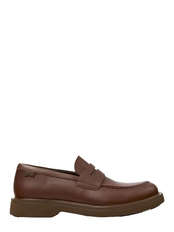 Camper Norman Smooth Calfskin Loafers With Saddle Strap - Brown