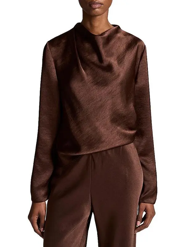 Vince Draped Cowl Neck Long Sleeve Top - Espresso