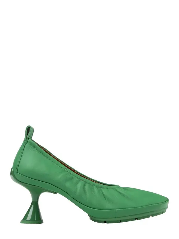 Camper Right Left Smooth Leather Pumps With Mid Spool Heel - Green