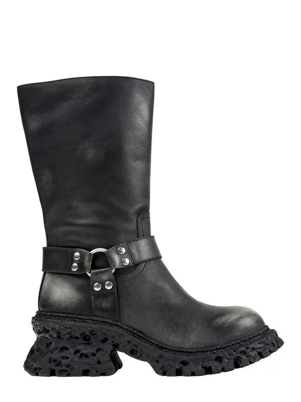 Camper Terroso Mid-calf Biker Boots In Distressed Leather - Multicolor