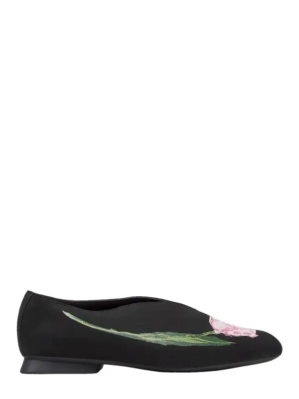 Camper Twins Floral Pattern Calf Leather Ballet Flats - Black