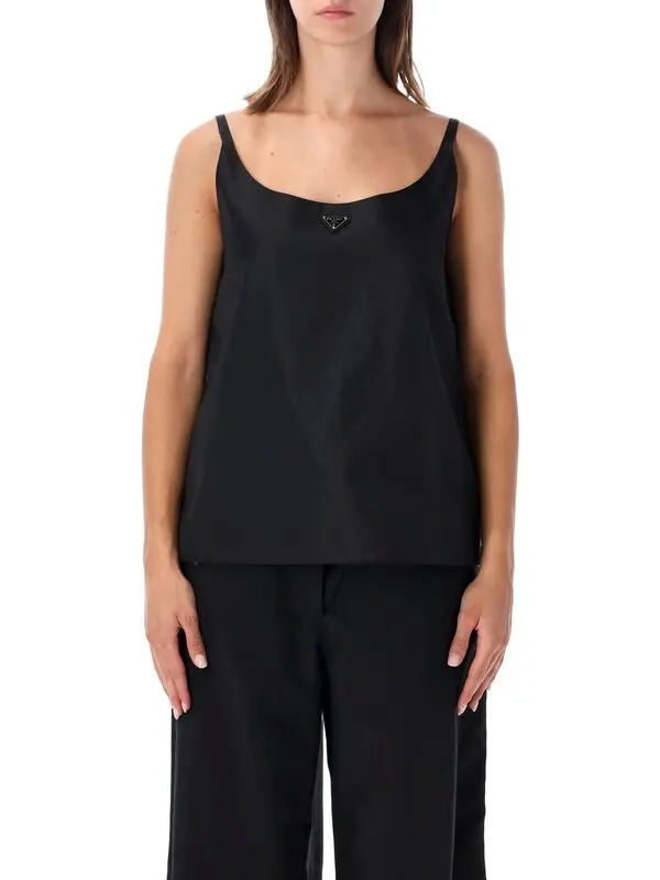 Prada Sleeveless Logo Plaque Cami Top - Nero