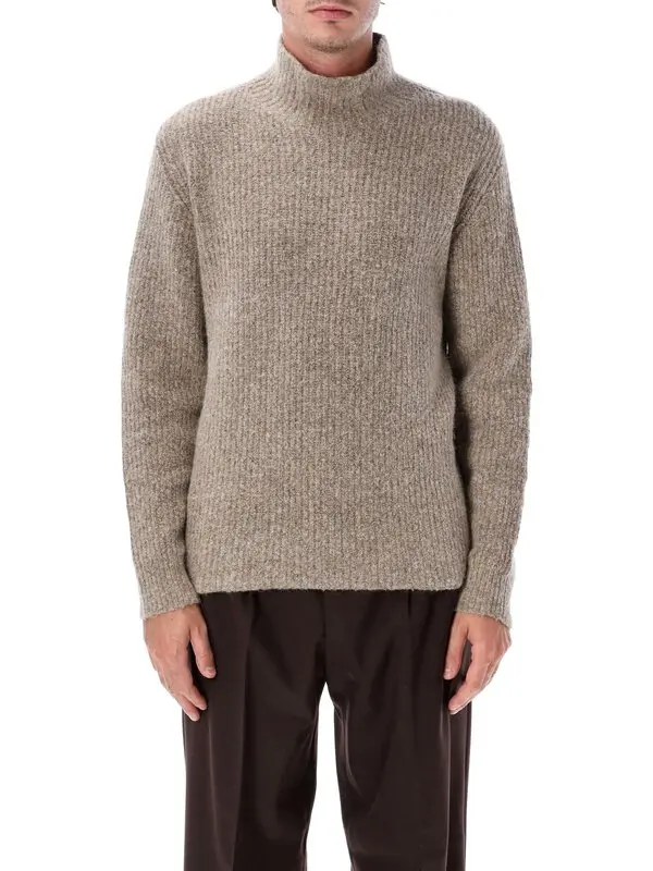ROBERTO COLLINA Textured Cotton-wool Turtleneck Sweater With Ribbed High Neck - Marrone