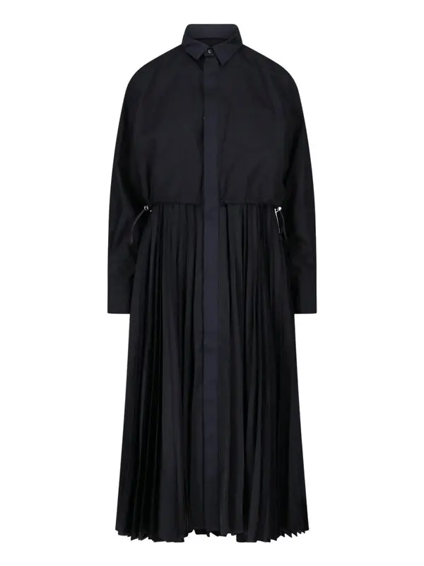 Sacai Pleated Shirt Dress - Black