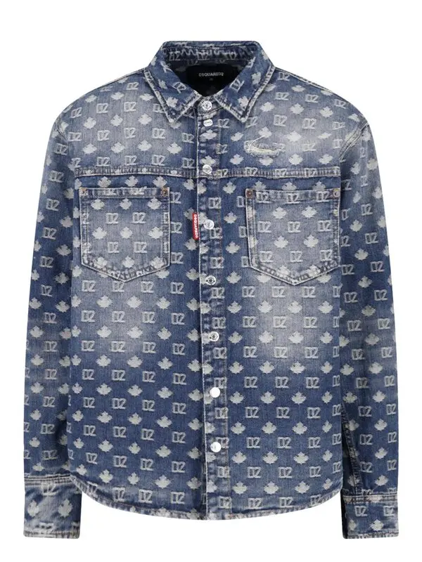 Dsquared2 Logo Print Denim Button-up Shirt - Blue