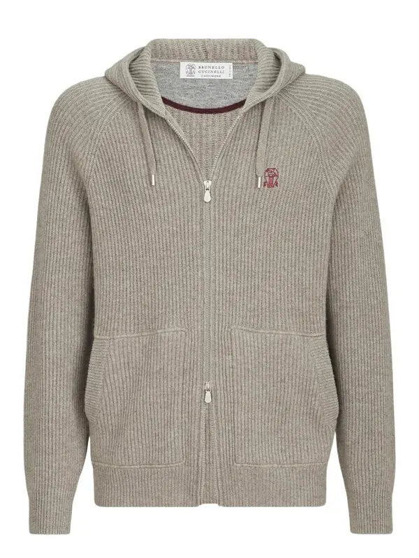 Brunello Cucinelli Cashmere Rib-knit Zip-up Cardigan - Grey
