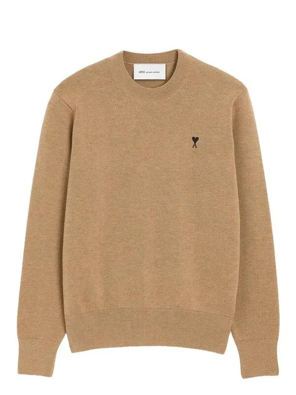 AMI Paris Crewneck Sweater With Heart Motif - Camelblack