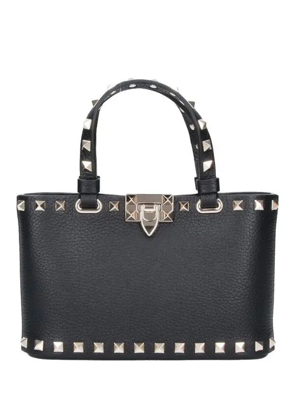 Valentino Garavani Leather Studded Top Handle Tote Bag - Black