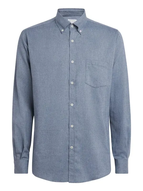 Sunspel Brushed Cotton Flannel Shirt - Blue