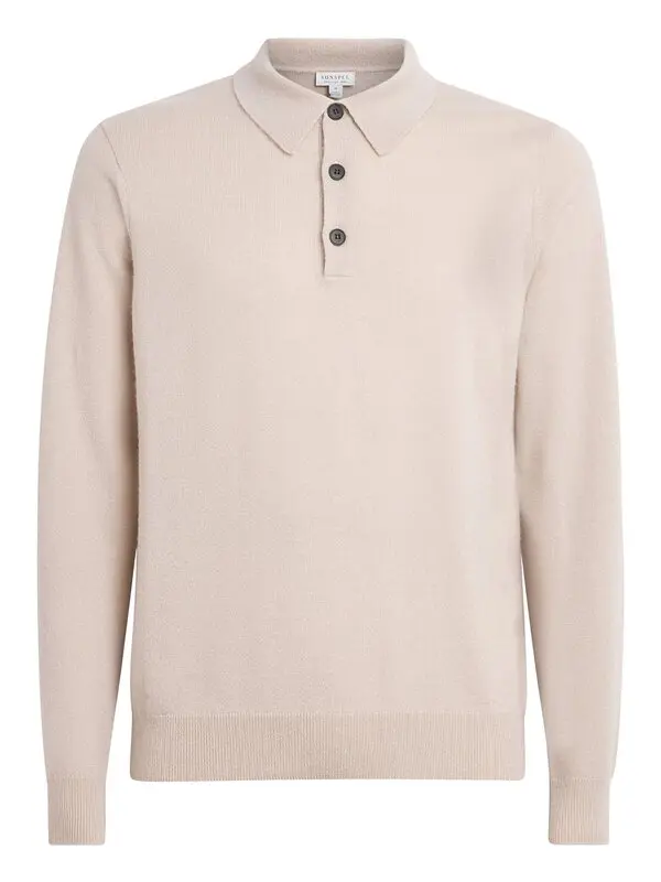 Sunspel Cashmere Long-sleeve Polo Shirt - Brown