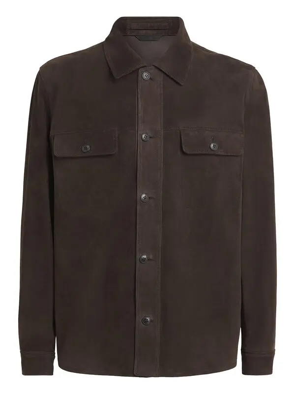 Sunspel Suede Overshirt - Brown