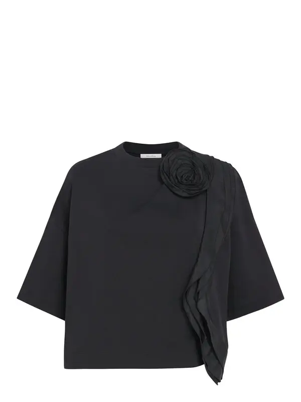Max Mara Cotton Floral Appliqué T-shirt - Black