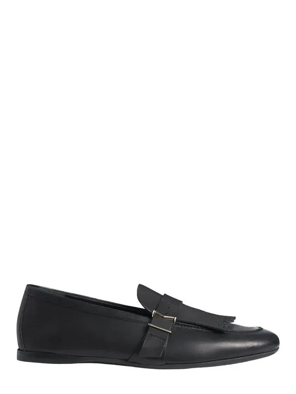 Max Mara Leather Fringe Loafers - Black