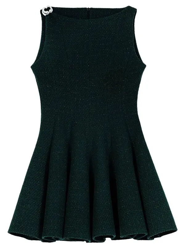 Maje Tweed Sleeveless Mini Dress - Green