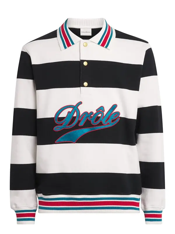 Drole De Monsieur Cotton Stripe Logo Shirt - White