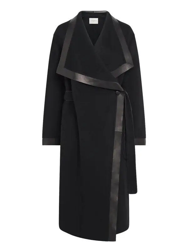 Lafayette 148 New York Cashmere Leather-trim Wrap Coat - Black
