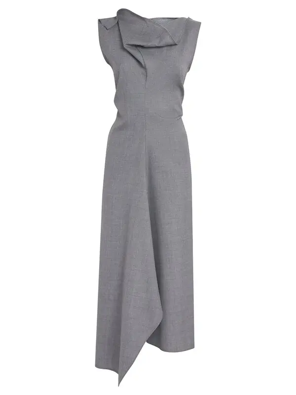 Victoria Beckham Wool Draped Tailored Midi Dress - Grey