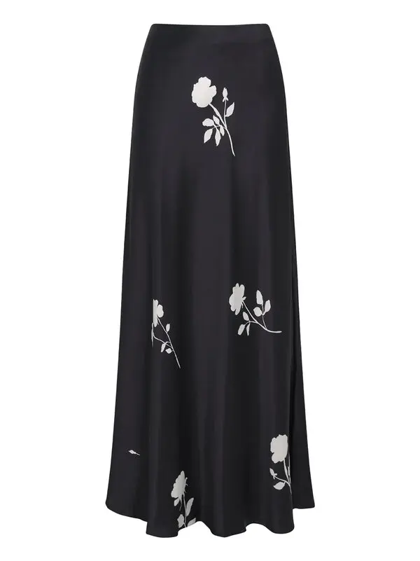 Lafayette 148 New York Satin Floral Maxi Skirt - Black